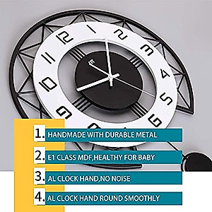 JUJUDA Large Wall Clock for Living Room Decor Modern Silent Pendulum Wall Clock for Home House Kitchen Bedroom Decorative Big Wall Clock Non Ticking Battery Operated Quartz for Indoor Bathroom 17 Inch