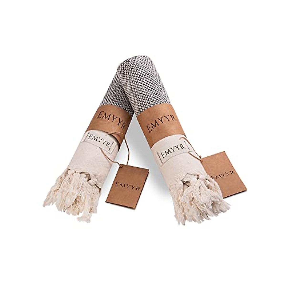 Emyyr Hand Towels for Bathroom - Kitchen - Set of 2 -0 Cotton - Pre Washed, Quick Dry, Soft, 17x37' - Decorative Hand Towel - Hand Towels for Bathroom Clearance, Bath, Face, Tea Towels 01 (Grey1)