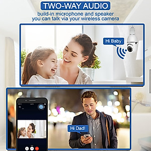 Light Bulb Camera, 2 Pack Light Bulb Security Camera, Light Socket Security Camera with Night Vision, Motion Detection and Phone APP, Wireless Surveillance Camera for Home Office