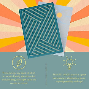 DesignWorks Ink Suede Cloth Hardcover Journal Notebook with 160 Lined Pages, Ribbon Bookmark, and Storage Pocket for Work, Writing, Journaling - Green Journal with Geometric Linear Box Design (JB58-1011)