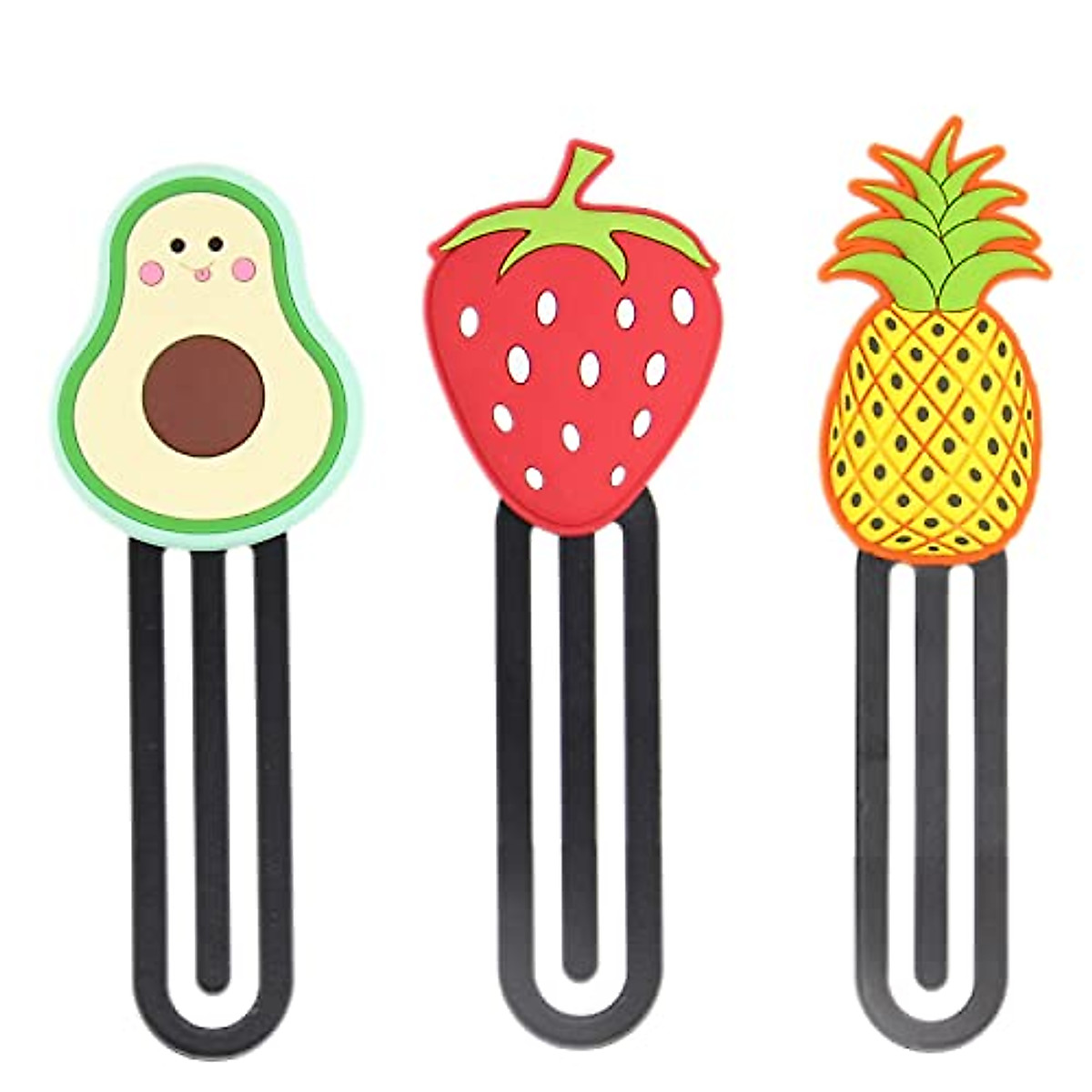 Fruit Bookmarks, Fruit Marks Bookmarks 3D Cartoon Cute Funny Bookmarks Unique Bookmarks for Kids Boys Girls (Avocado + Strawberry + Pineapple)