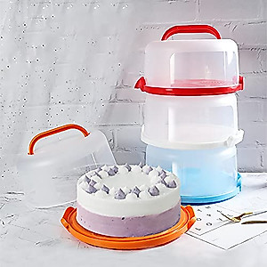 Yesland Cake Carrier with Collapsible Handle - Plastic Red Cake Container and Holder with Lid - Portable Round Cake Cover for 10 inch Cake, Pies, Cookies, Nuts, Muffins and Fruit