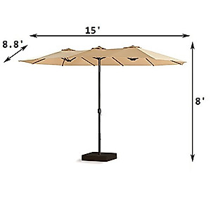 PATIO TREE 15 Ft Outdoor Umbrella Double-Sided Market Patio Umbrella with Crank, 100% Polyester, Base Included (Beige)