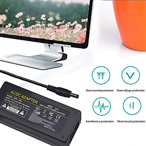 Snsnlent AC Adapter Power Supply 12V 4A 48W AC/DC Power Adapter with 5.5x2.1mm DC Plug 12V 4A 48W for LCD Monitor, LED Strip Light and Other Low Voltage Device