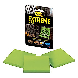 Post-it Extreme Notes, Works outdoors, Works in 0 - 120 degrees Fahrenheit, Sticks where other notes can't, Green, 3 in x 3 in, 3 Pads/Pack, 45 Sheets/Pad (EXTRM33-3TRYGN) (EXTRM33-3TRYGN)