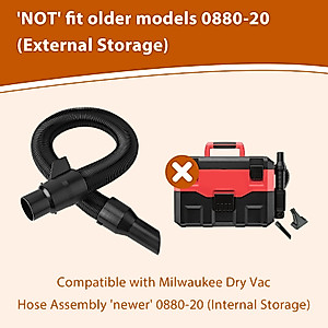 14-37-0105 18V/28V Wet/Dry Vac Hose Assembly Fit for Milwaukee 18V/28V Wet/Dry Vacuum for 0780-20 0880-20 0970-20 - Internal Storage