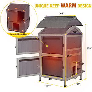 Aivituvin Outdoor Cat House with 100% Insulated Liner Weatherproof Feral Cat Shelter, Heated Cat House for Winter