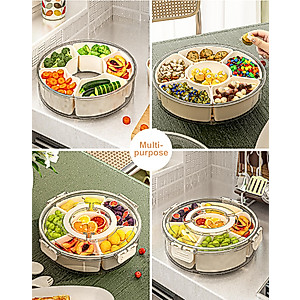 Unngeigei Rotating Divided Serving Tray with Lid and Handle