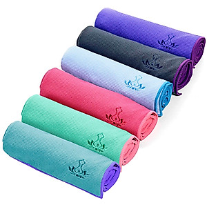 Heathyoga Hot Yoga Towel Non Slip, Microfiber Non Slip Yoga Mat Towel, Exclusive Corner Pockets Design, Dual-Grip, Sweat Absorbent, Perfect for Hot Yoga, Bikram, Pilates and Yoga Mats