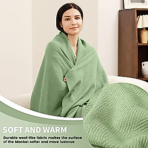 ZonLi Spring Sage Green Throw Blanket Soft Lightweight Herringbone Throw Blanket for Couch,Green Boho Throw Blankets with Tassels Fringe for Bed Sofa Summer Outdoor 55''x75''