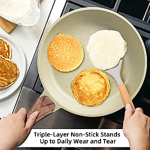 Caannasweis 9.5 Inch Nonstick Frying Pan Skillet Induction Compatible Stone Cookware Chef's Pan Healthy Egg Omelette Pan PFOA Free avocado color