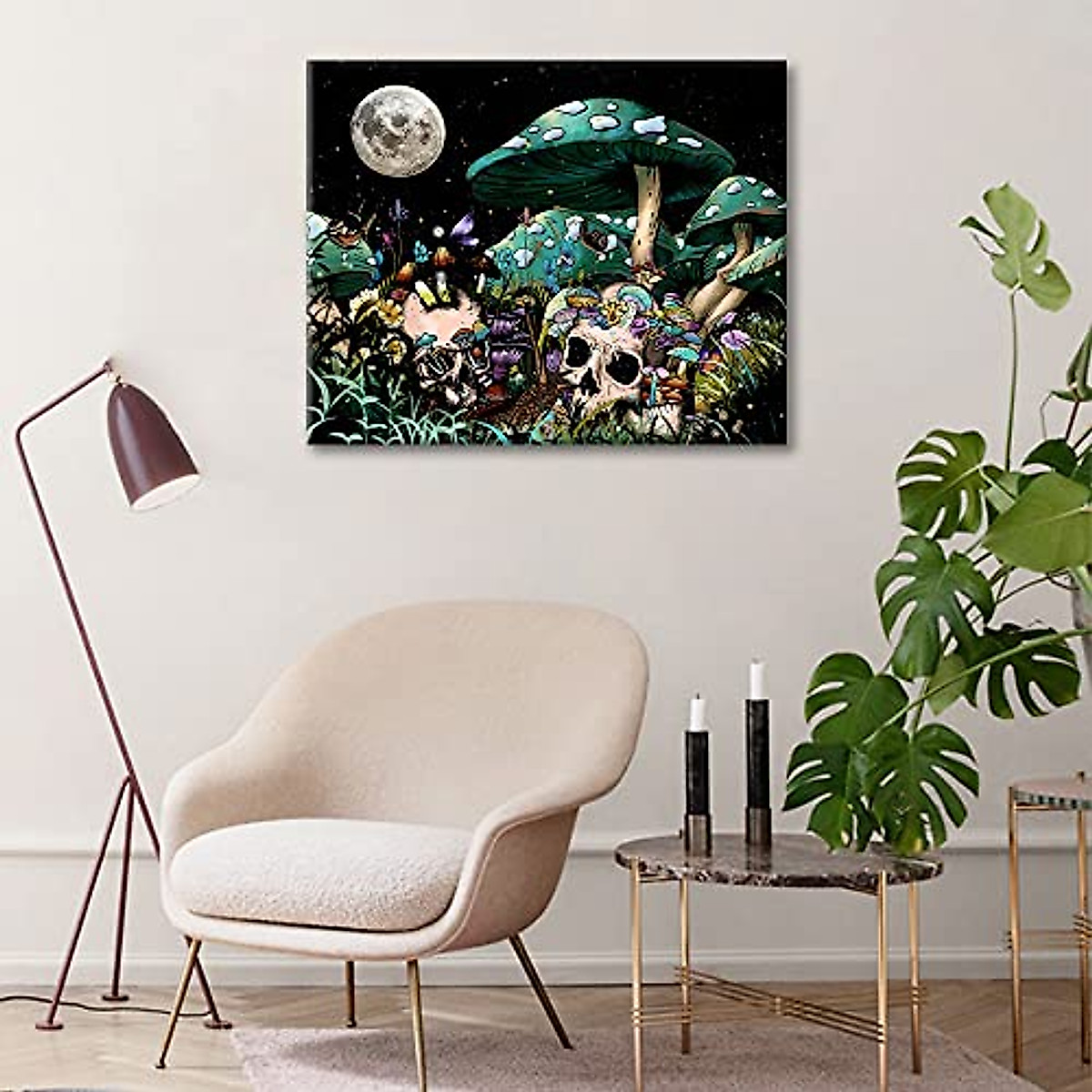 TUMOVO Mushroom Paint by Numbers Hippie Skull Painting Kits by Number for Adults Kids Snail Butterfly Moon Phase Fantasy Plants Canvas Wall Decor Acrylic Pigment for Home Living Room Decor 16"x20"