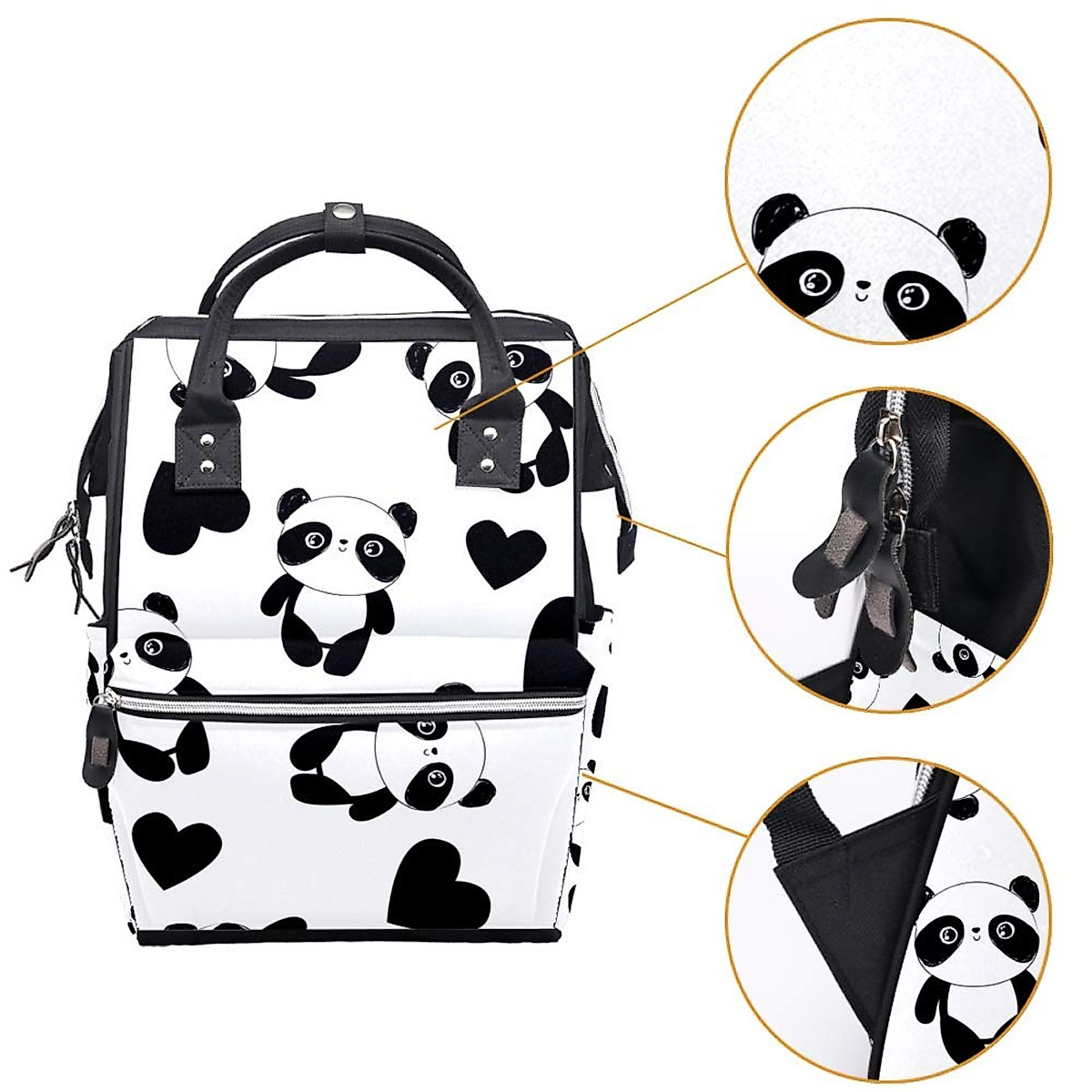Panda Bear Heart Changing Bags Organizer Nappy Bags for Baby Care