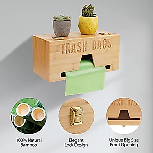 Trash Bag Dispenser For Plastic Bags, Garbage Bag Organizer Roll Holder Under Sink, Bamboo Wall Mounted Trash Bag Organizer for Cabinet Kitchen Countertop - Standard