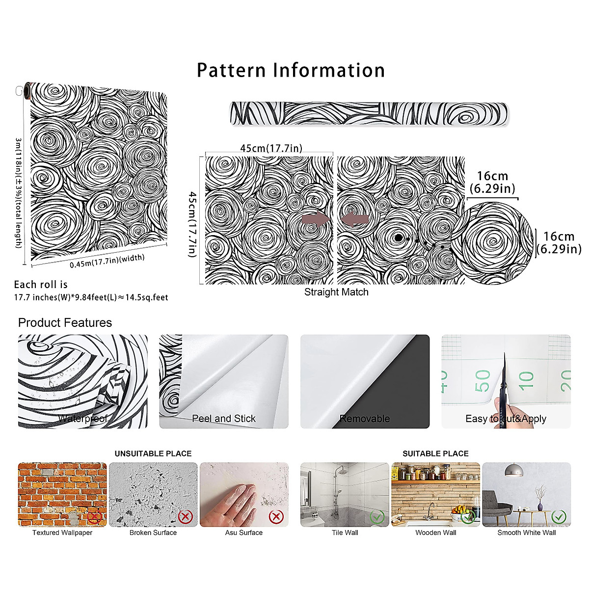 Idomural Peel and Stick Wallpaper Boho Floral Wallpaper Removable Abstract Rose Flower Wallpaper for Bedroom Bathroom Renter Friendly Contact Paper for Cabinet Accent Wall 17.7in x 118in