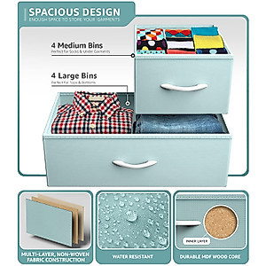 Sorbus Dresser with 8 Drawers - Furniture Storage Chest for Kid’s, Teens, Bedroom, Nursery, Playroom, Clothes, Toys - Steel Frame, Wood Top, Fabric Bins (Aqua)
