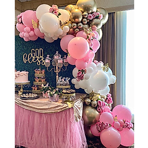 Pink and Gold Balloons Garland Kit, 124pcs Pink White Gold Confetti Metallic Latex Balloons Arch for Girls Baby Shower, Birthday, Wedding Decorations