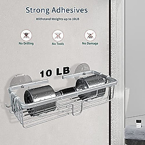Noele 2-Pack Shower Caddy with Removable Hooks, Adhesive Shower Basket Shelves No Drilling, Rustproof Aluminum Storage Organizer Rack for Bathroom Toilet Kitchen