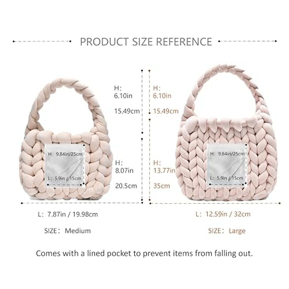Handwoven Tote Bags for Women Chunky Yarn Knit Shoulder Bag Handmade Braided Purse(Beige)