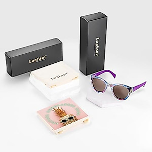Leafael Sunglasses Womens Trendy Retro Purple Floral Designs | Polarized Lens UV Protection | Round Cat Eye Frame | Casual & Active