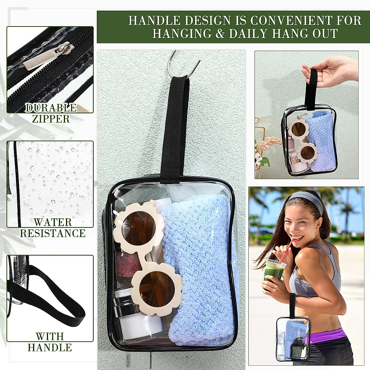 Silkfly 24 Pcs Clear Toiletry Bag PVC Travel Cosmetic Bag with Handle Strap Makeup Bag Vacation Valentine Salon Gift(Black)