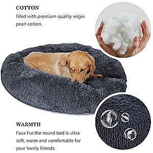 Round Dog Beds for Large Dogs Washable Shag Faux Fur Donut Cuddler 48 inches - Primarily Calming Anti Anxiety Soft Warm Pet Bed for Large Dogs up to 150 Pounds