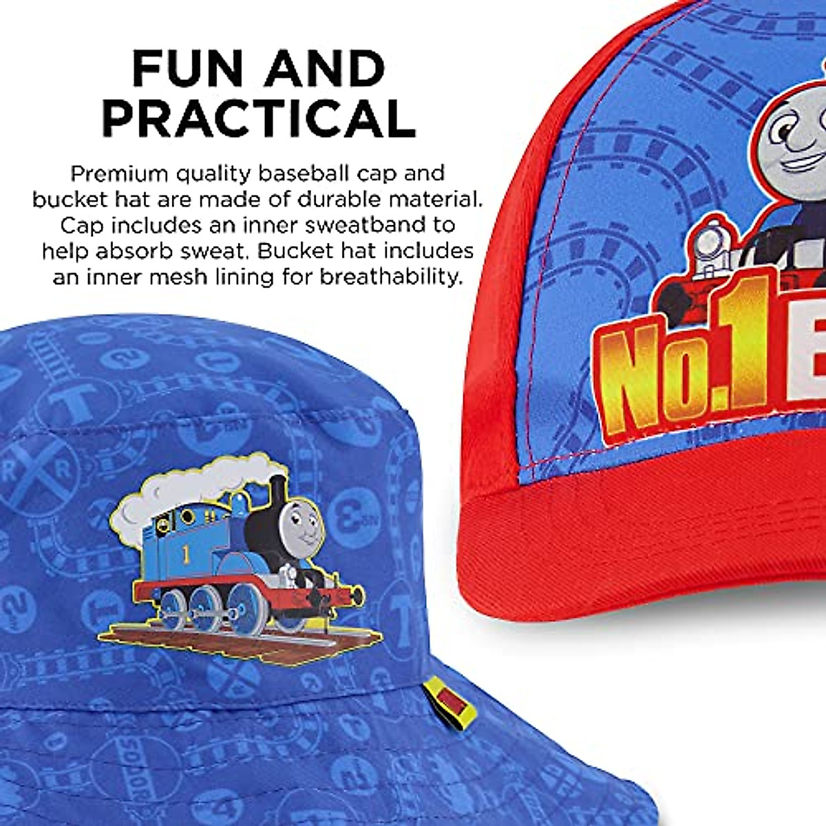 Mattel Toddler Sun Hat, Or Thomas & Friends Kids Bucket Hat and Matching Baseball Cap for Boys, Age 2-4