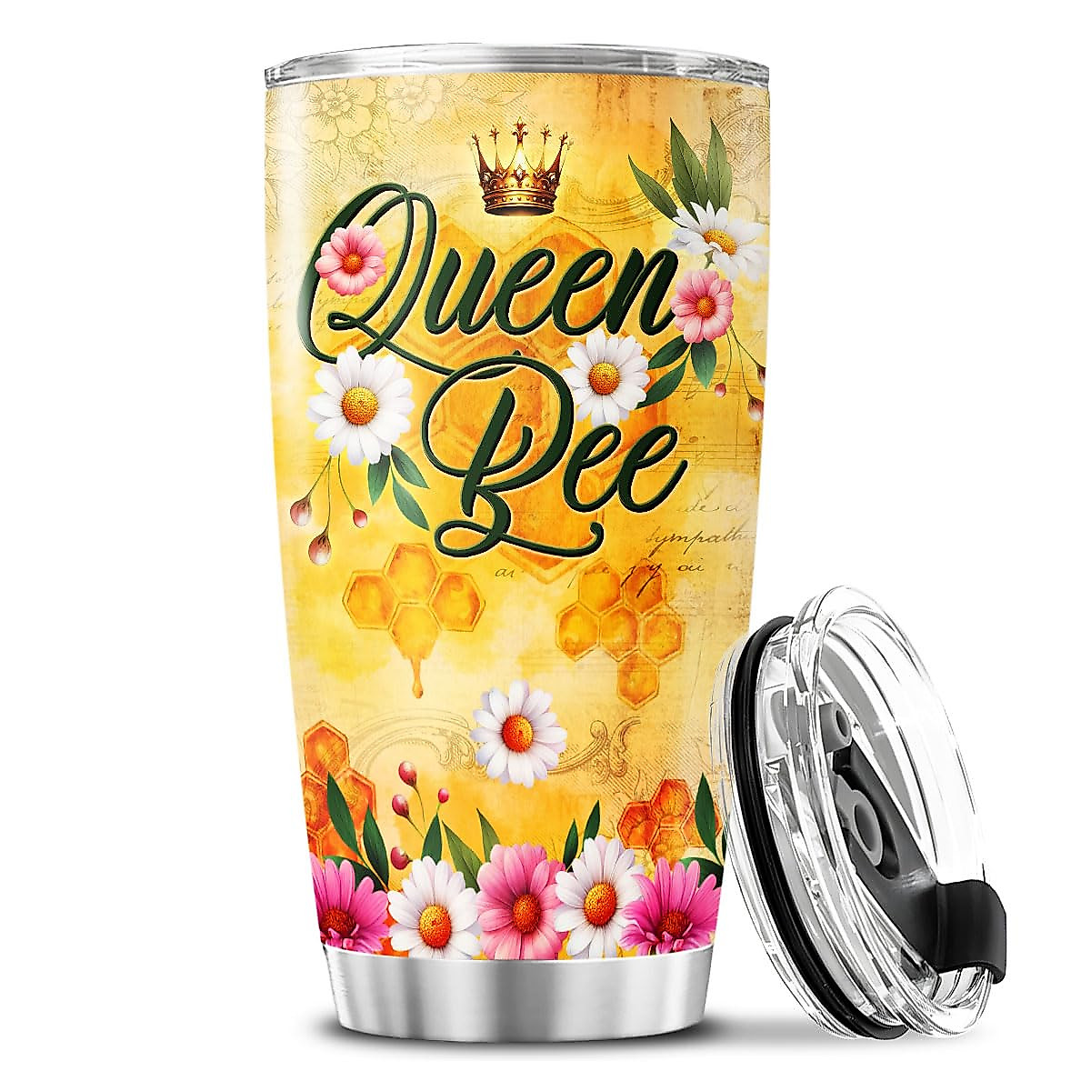 HUBUPU Queen Bee Floral, Tumbler 20 Oz With Lid And Straw, Bee Gifts, Flower