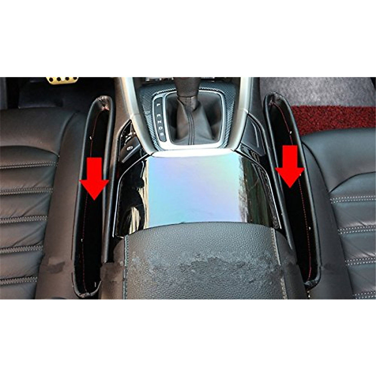 Fochutech 2x Car Pocket Organizer Seat Console Gap Filler Side Catcher Tray PU Leather Inside Out Interior Accessories For Wallet Phone Coins Cigarette (Black)