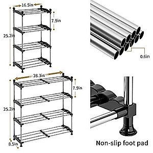 DUSASA Shoe Rack Organizer for Closet Entryway, 4-Tier Expandable Free Standing Shoe Rack Metal Iron of Adjustable Shoes Organizer, Stackable Shoe Shelf for Entryway Doorway