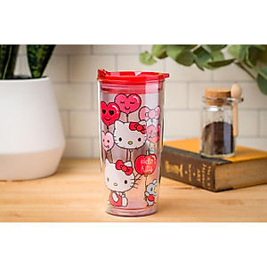 Silver Buffalo Sanrio Hello Kitty Valentine’s Day Heart Balloons Double Wall Travel Tumbler with Slide Close Lid, 20 Ounces