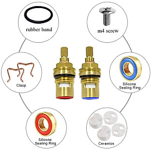 HGB VERIMP Pair of Replacement Brass Ceramic Disc Stem Cartridge, Faucet Valve, Quarter Turn, 1/2" X 53mm x 12mm Spline Length, 20 Teeth