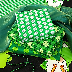 SANNIX 100 Sheets St. Patrick's Day Tissue Paper Irish Shamrock Clover Green Bulk Gift Wrapping Paper for St. Patrick's DIY Crafts Spring Holiday Decoration Gift Packing Favors, 19.7 ×13.8 Inch