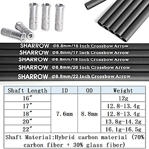 limaity Crossbow Arrow Shafts Carbon Arrow Shaft Bolts Short Bare Arrow Shaft 16 17 18 20 22 Inch DIY Hunting Archery with Aluminium Insert (22inch, Black)