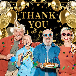 Avezano Thank You for All You Do Banner Backdrop Gold Black Thank You Party Background for Employee Appreciation Decorations Congrats Grad Happy Retirement Teacher Doctor Banner 70.8x43.3inch