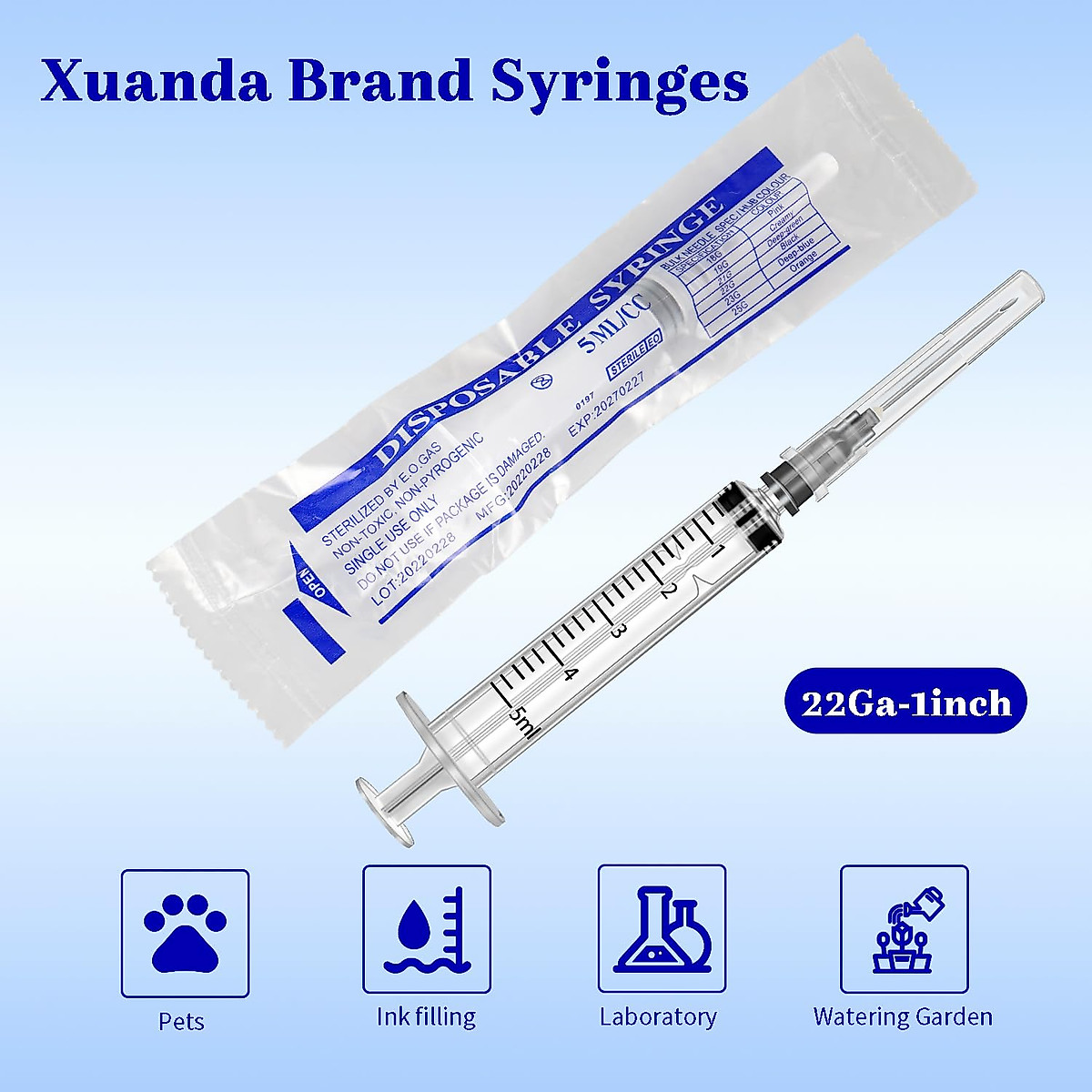 Xuanda 5ml/cc Syringes with Needle Individually Wrapped for Industrial, Scientific, Measuring, Pet Feeding (50 Pack)