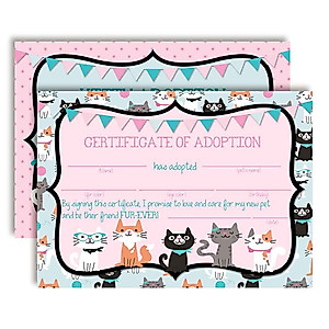 Plush Kitten Stuffed Animal Themed Certificates of Adoption for Kids' Birthday Parties, 10 5x7 Fill in Cards by AmandaCreation