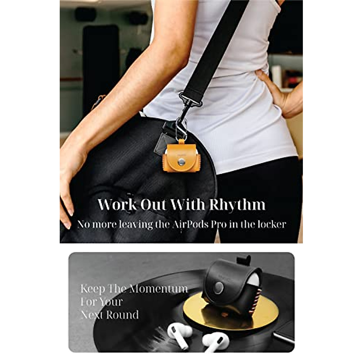 VogDUO Genuine Leather AirPods Pro Cover - Handcrafted Protective Case Anti-Lost Belt Loop with S Hook for Backpack, Compatible with Apple AirPod Pro/2 (Tan, Brown)