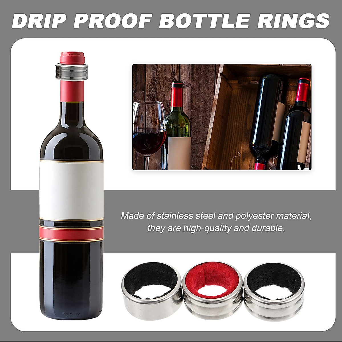 Yardwe 9pcs Wine Bottle Collars Stainless Steel Red Wine Drip Stop Ring Leak- Proof Anti- Overflow Drip Stopper Collars Wine Accessories for Restaurant Kitchen Silver