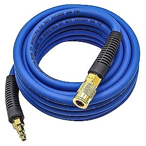 YOTOO Hybrid Air Hose, 1/4-Inch by 25-Feet 300 PSI Heavy Duty Air Compressor Hose, Lightweight, Kink Resistant, All-Weather Flexibility with 1/4-Inch Industrial Air Fittings and Bend Restrictors, Blue