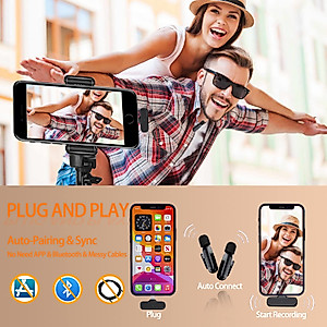 2 Pack Wireless Lavalier Microphone for iPhone iPad with 800mAh Charging Case, RockyMars Clip on Lapel Mic, Plug-Play, Noise Reduction, Portable Microphone for Video Recording/FaceTime/Online Live