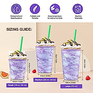 3 Pack Iced Coffee Cup Sleeve for Large Sized Cups, Reusable Neoprene Iced Coffee Cup Holder for Hot Cold Drinks, Compatible with Starbucks, Dunkin Donuts, and More（Purple Marble）