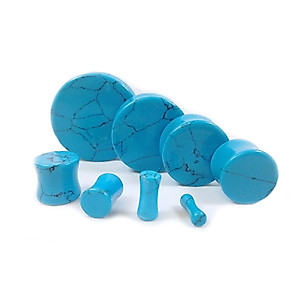 Lobal Domination ALL 3 PAIR Blue & Red Turquoise, White Howlite Stone Plugs Gauges (3/4" (19mm))