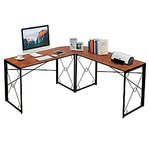 VECELO L Shaped Computer Corner Desk, 59’’x59’’ Large Industrial Home Office Workstation, Multi-Usage Long 2 Person Table, Easy Assembly/Saving Space, Steel Frame&Wooden Grain, Brown