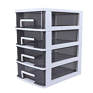 WINOMO Stacking Drawer Storage Box Foldable Storage Cubes Bin Box Containers for Home Office Nursery Closet Bedroom Living Room (White Frame and Transparent Black)