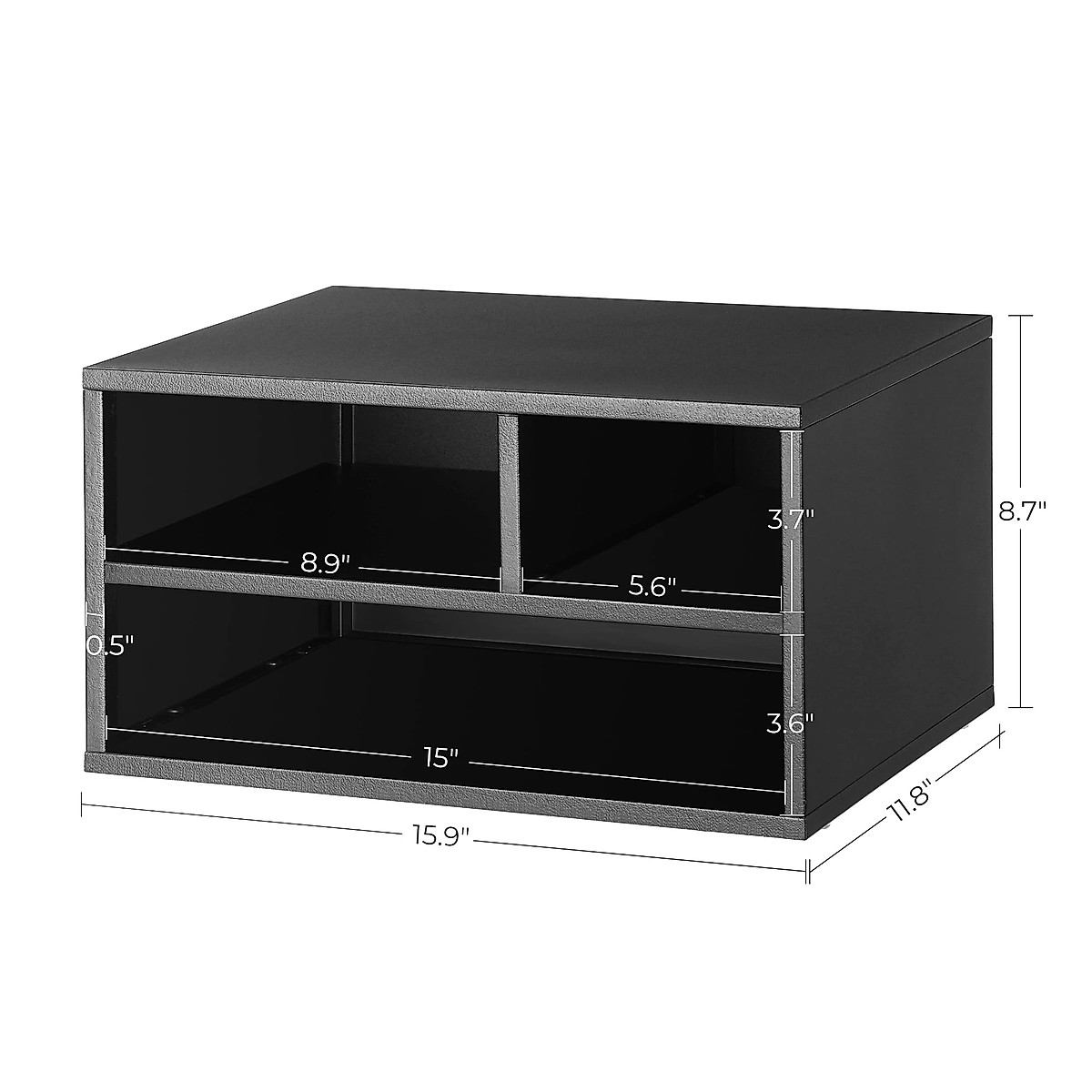 SONGMICS Printer Stand for Desk, Home Desktop Printer Stand with Storage Shelves for Office, Steel Frame, Multi-Purpose Rack, 15.9 x 11.8 x 8.7 Inches, Matte Black UOMC101B01