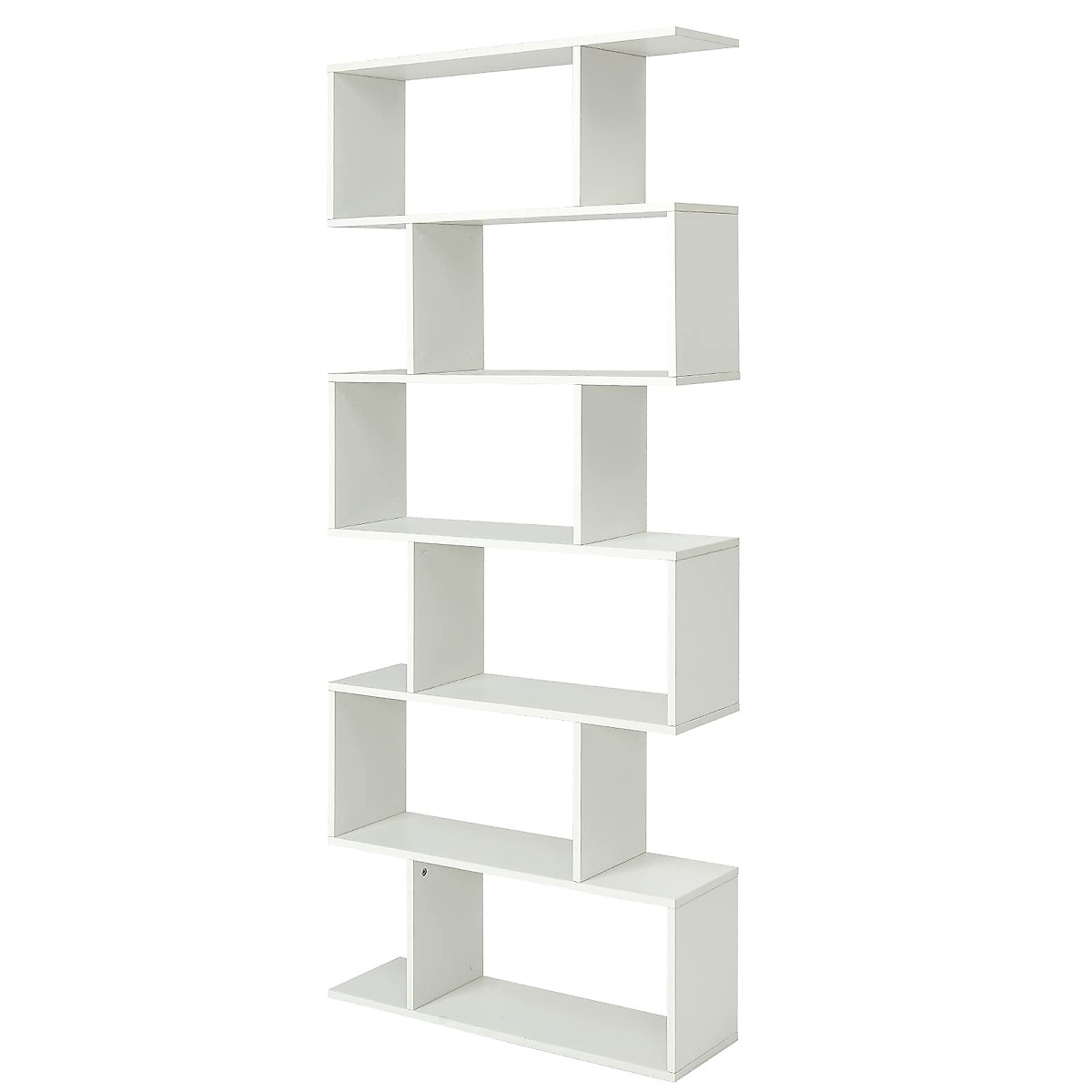 Giantex Geometric Bookcase White, S-Shaped Wooden Bookshelf, 6-Tier Modern Freestanding Decorative Storage Display Shelves for Bedroom, Living Room