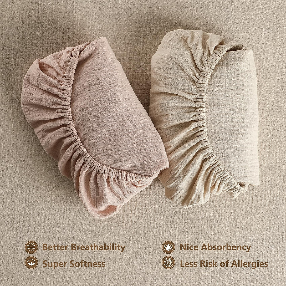 100% Cotton Muslin Changing Pad Cover for Boys Girls Baby 2 Pack, Soft and Breathable Diaper Change Table Sheets, Fit 32"x16" Contoured Pad, Fog & Blush