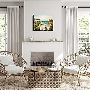 Beach Canvas Wall Art Coastal Ocean and Seabird Wall Artwork Beach Theme Seascape Modern Home Bathroom Decor Framed Ready to Hang (Beach, 12" x 15")