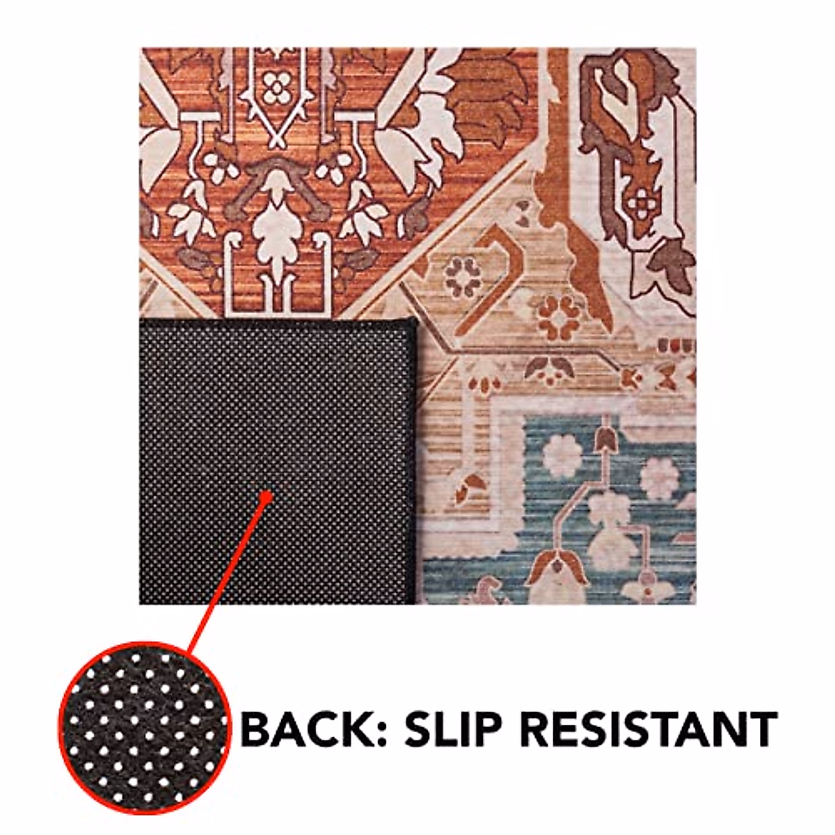 SAFAVIEH Tucson Collection Area Rug - 8' Square, Aqua & Rust, Traditional Persian Design, Non-Shedding Machine Washable & Slip Resistant Ideal for High Traffic Areas in Living Room, Bedroom (TSN150J)